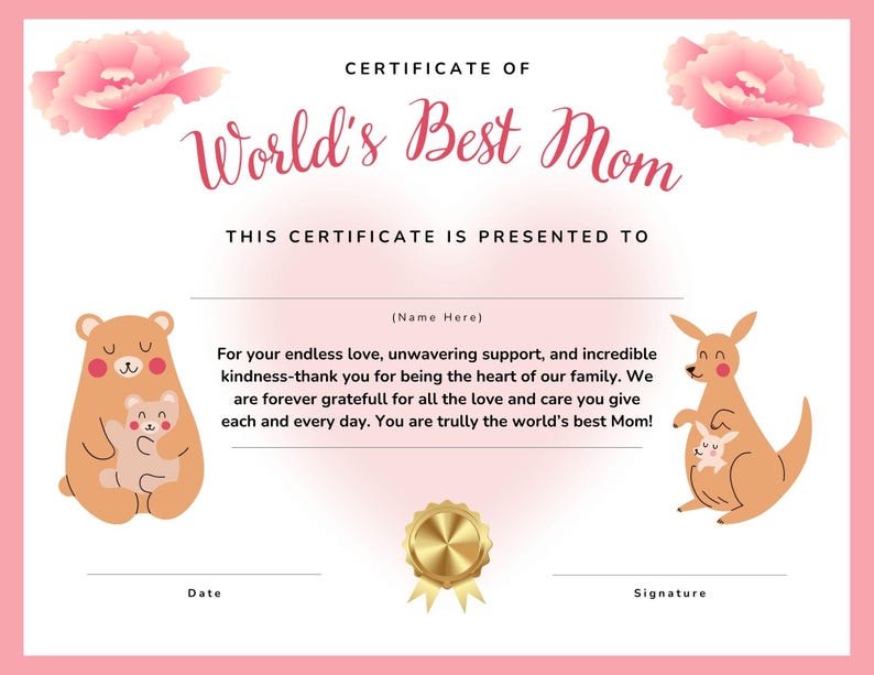 World's Best Mom Certificate | Mom Certificate Printable | Mother's Day ...