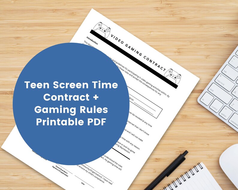 Video Game Contract Printable for Teens · Family Tech Agreement ...