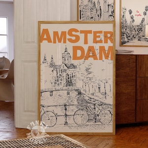 Amsterdam Travel Poster, Retro City Print, Trendy Landmark Wall Art ...
