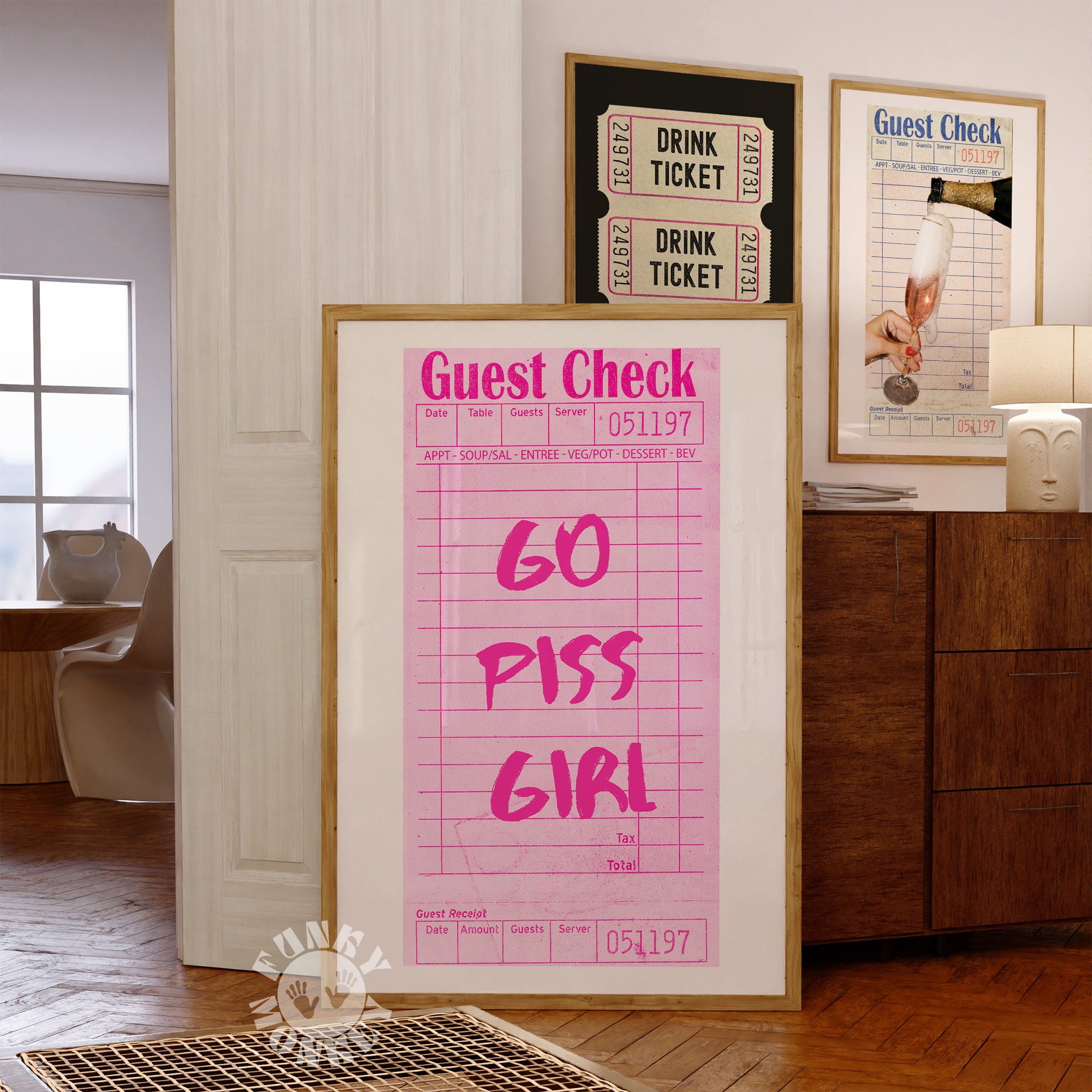 Pink Girly Guest Check Print Go Piss Girl Trendy Wall Art - Etsy