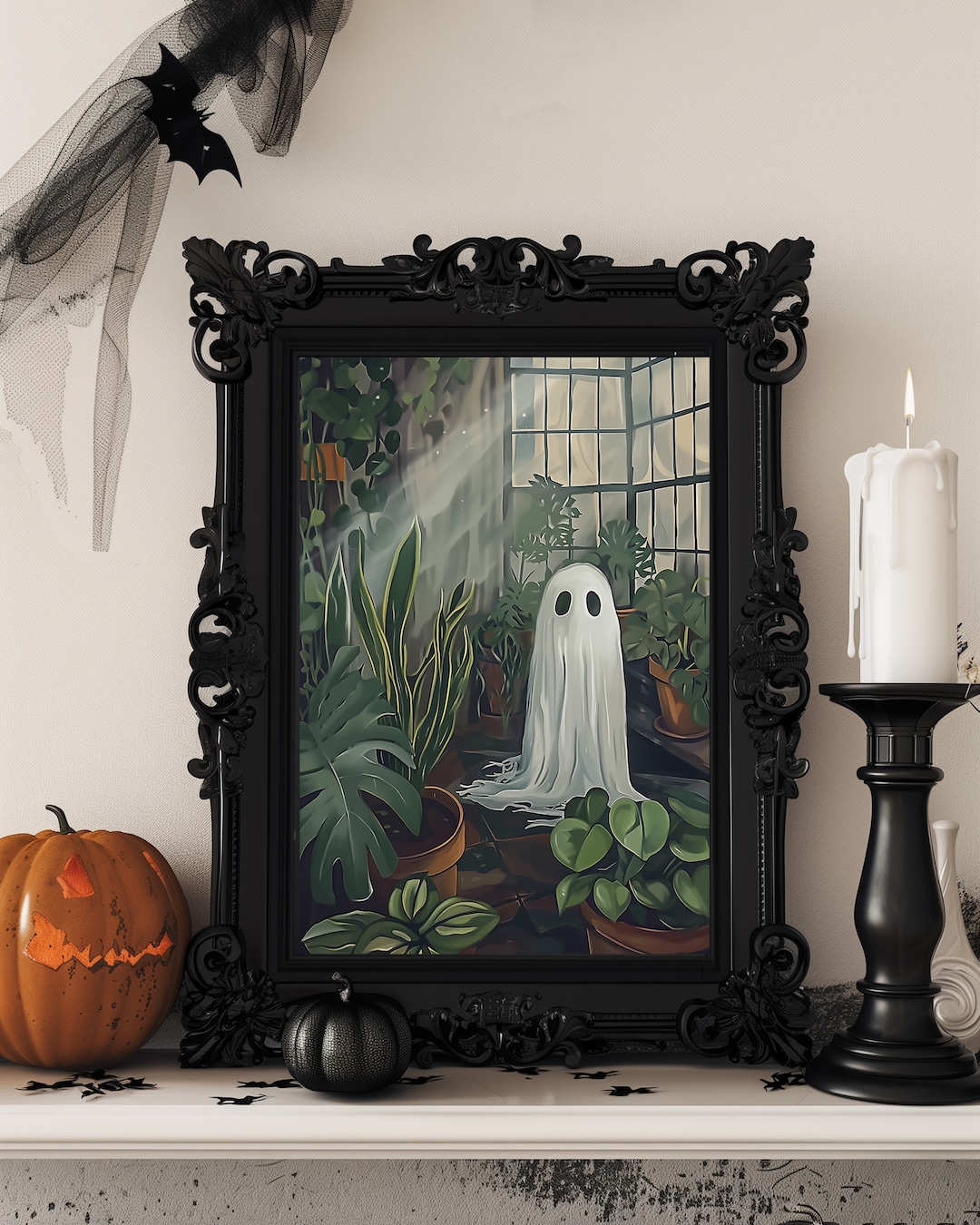 Plant Lover Ghost Art Print, Cute Sheet Ghost Halloween Decor, Plant ...