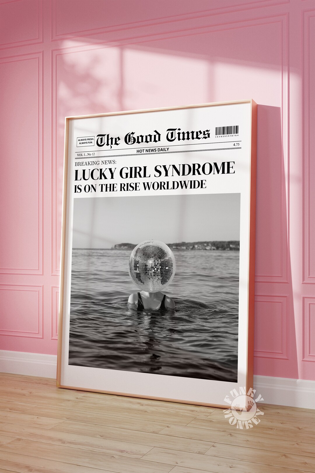 Trendy Lucky Girl Syndrome Newspaper Print Headline Poster, Disco Ball ...