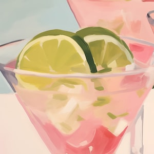 Summer Cocktail Print, Pink Bar Cart Art Print, Retro Bar Cart Decor ...