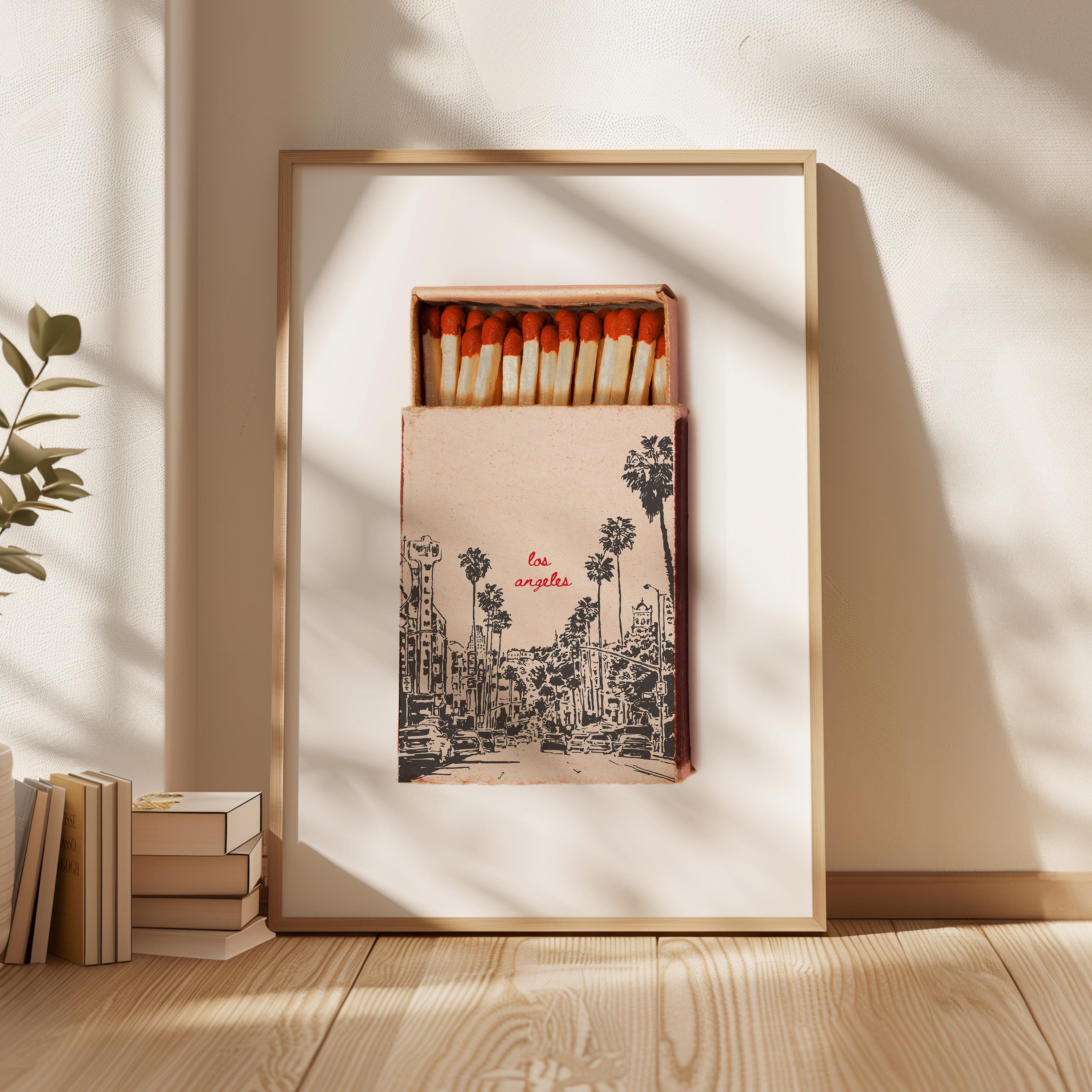 Matchbox Digital Print, LA City Matches Wall Art, Retro Los Angeles ...
