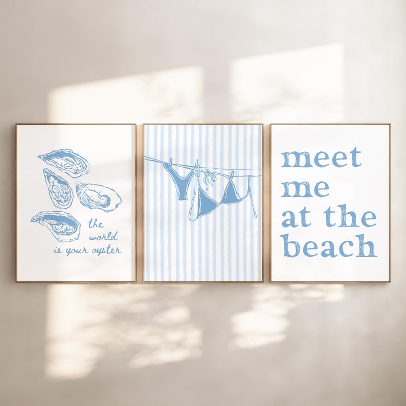 Blue Coastal Wall Art Set, Beachy Aesthetic Digital Prints, Beach ...