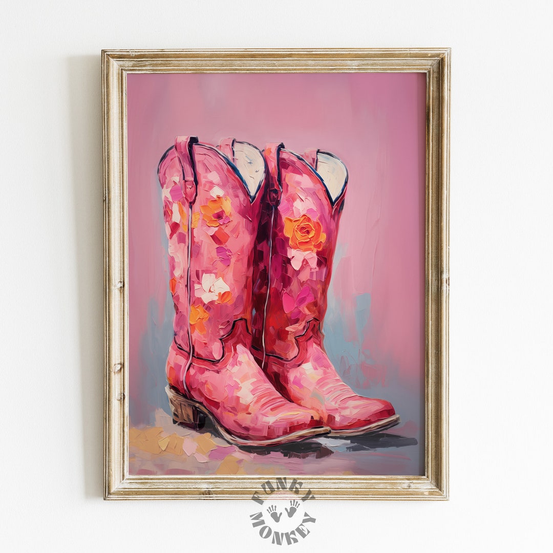 Pink Cowgirl Boots Print, Funky Western Painting, Maximalist Decor ...