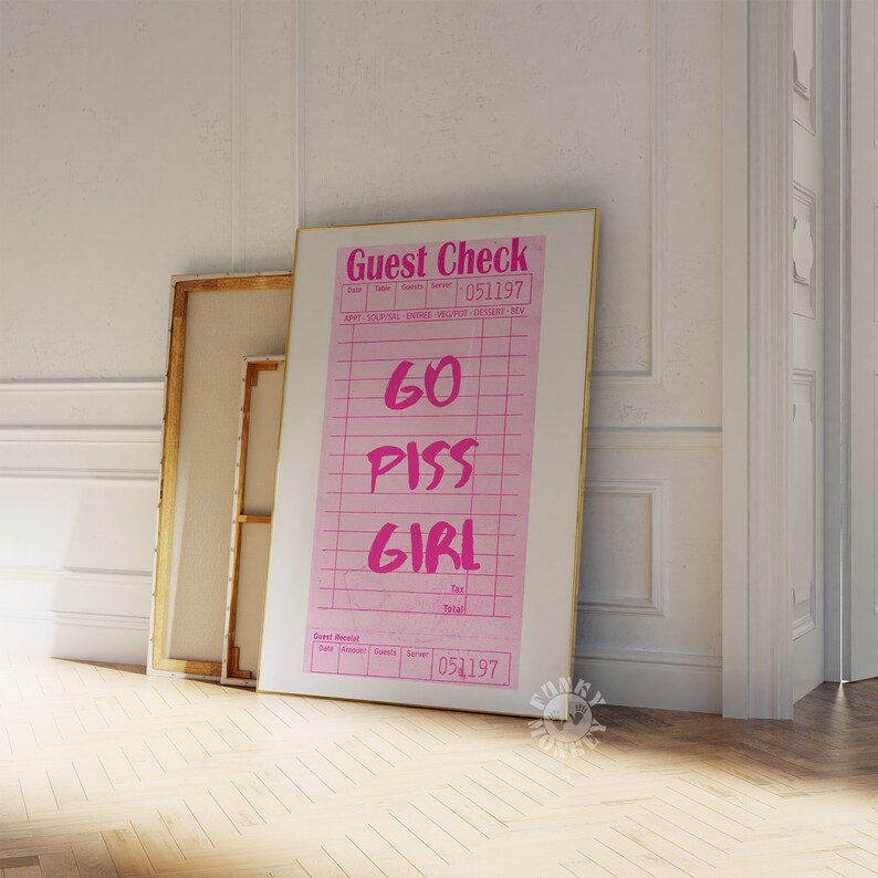 Pink Girly Guest Check Print Go Piss Girl Trendy Wall Art - Etsy