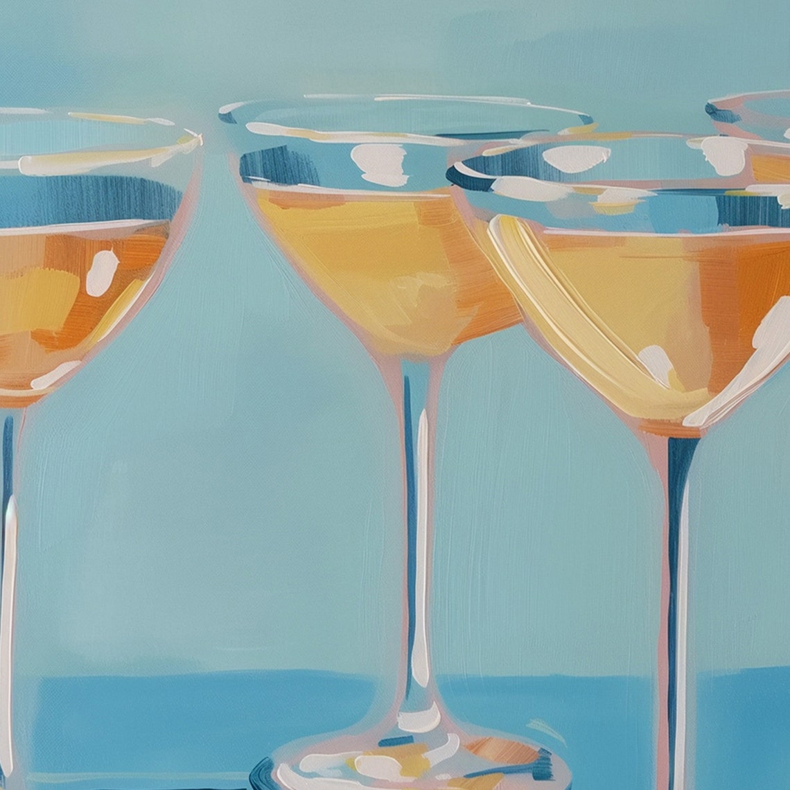 Retro Cocktail Print, Preppy Drink Painting, Blue Bar Cart Art Print ...