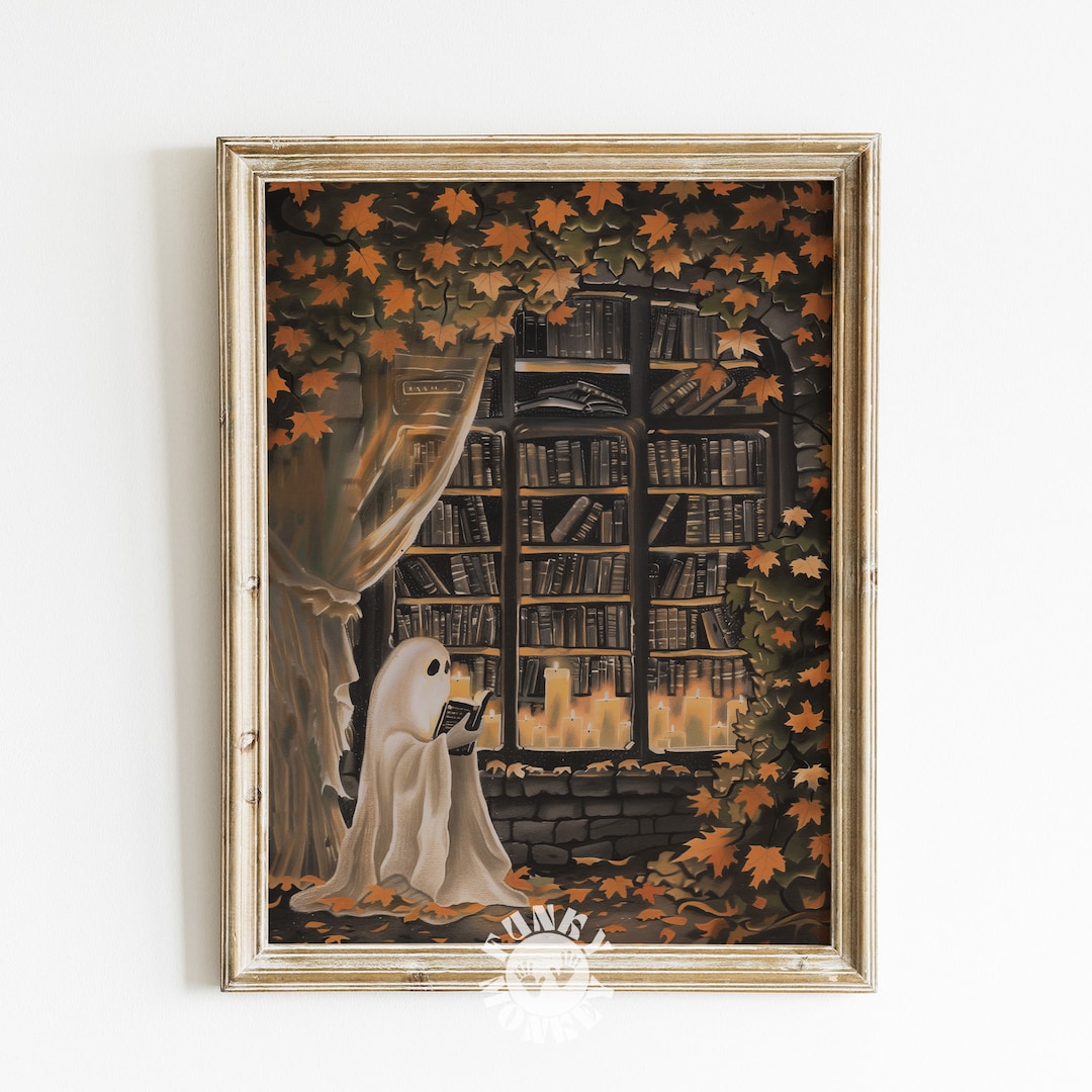 Ghost Art Print, Ghost Reading Book Printable, Library Ghost Wall Art ...