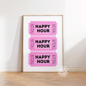 Trendy Happy Hour Print, Pink Bar Cart Art Print, Retro Happy Hour ...