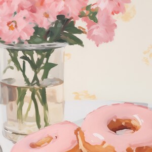 Pink Kitchen Print, Donut Breakfast Digital Print, Pastel Painting ...