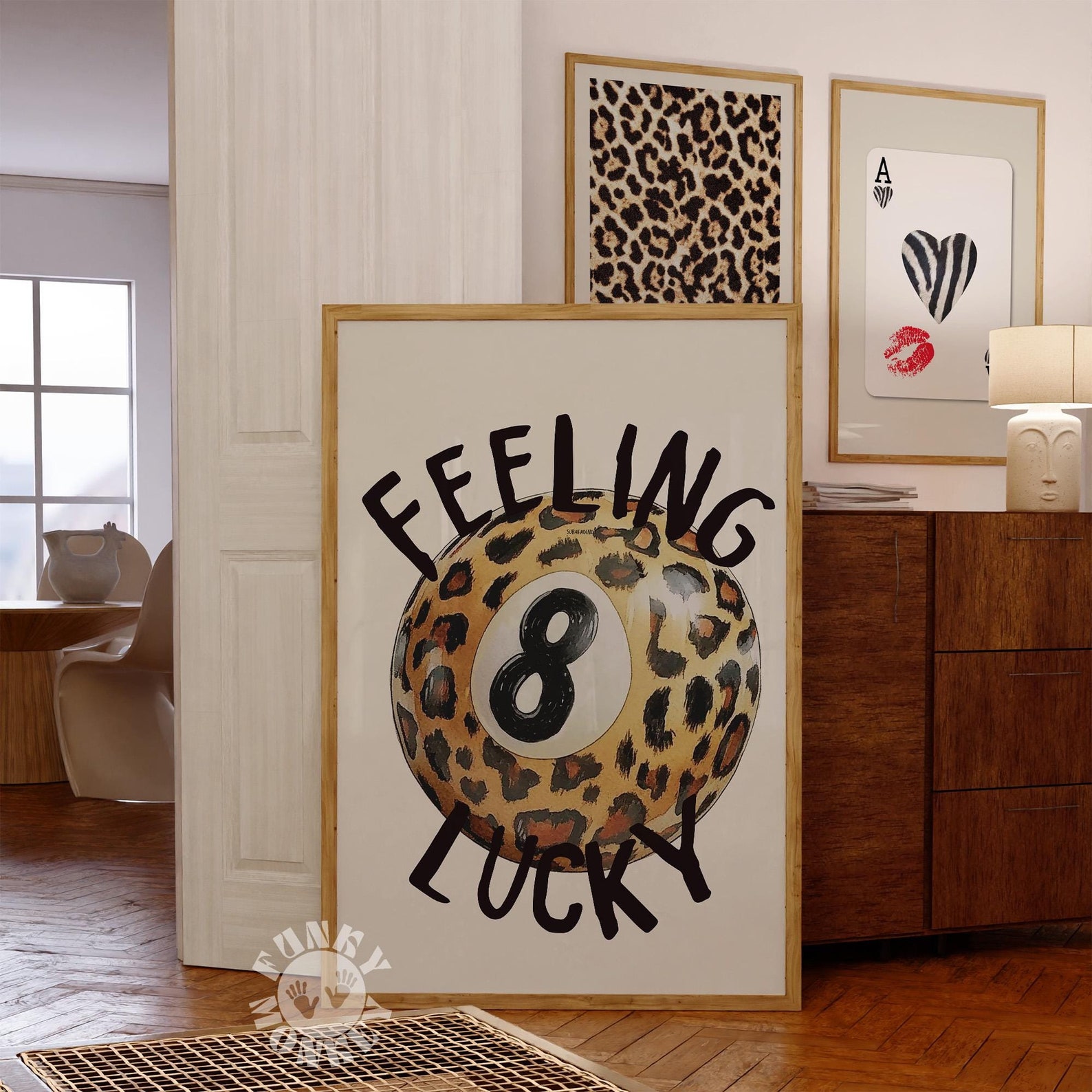 8 Ball Leopard Print, Retro Lucky Eight Ball Billiard Poster, Funky Y2K ...