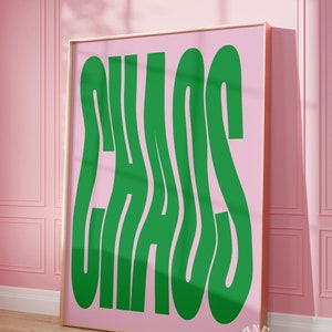 Chaos Wall Art Print, Preppy Pink Green Poster, Trendy Wall Art ...