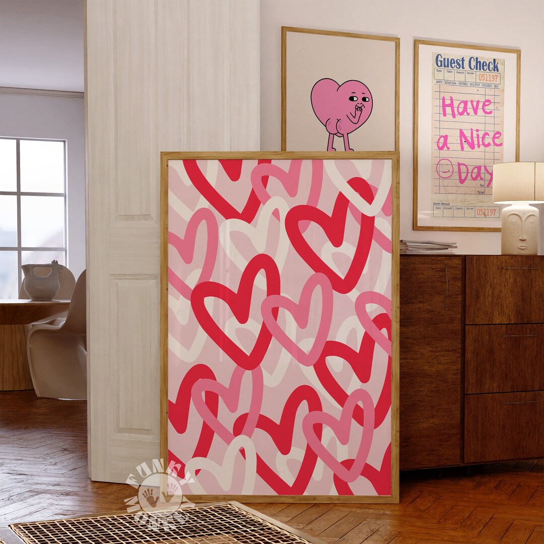 Pink Preppy Hearts Printable Art, Preppy Room Decor, Dorm Aesthetic ...