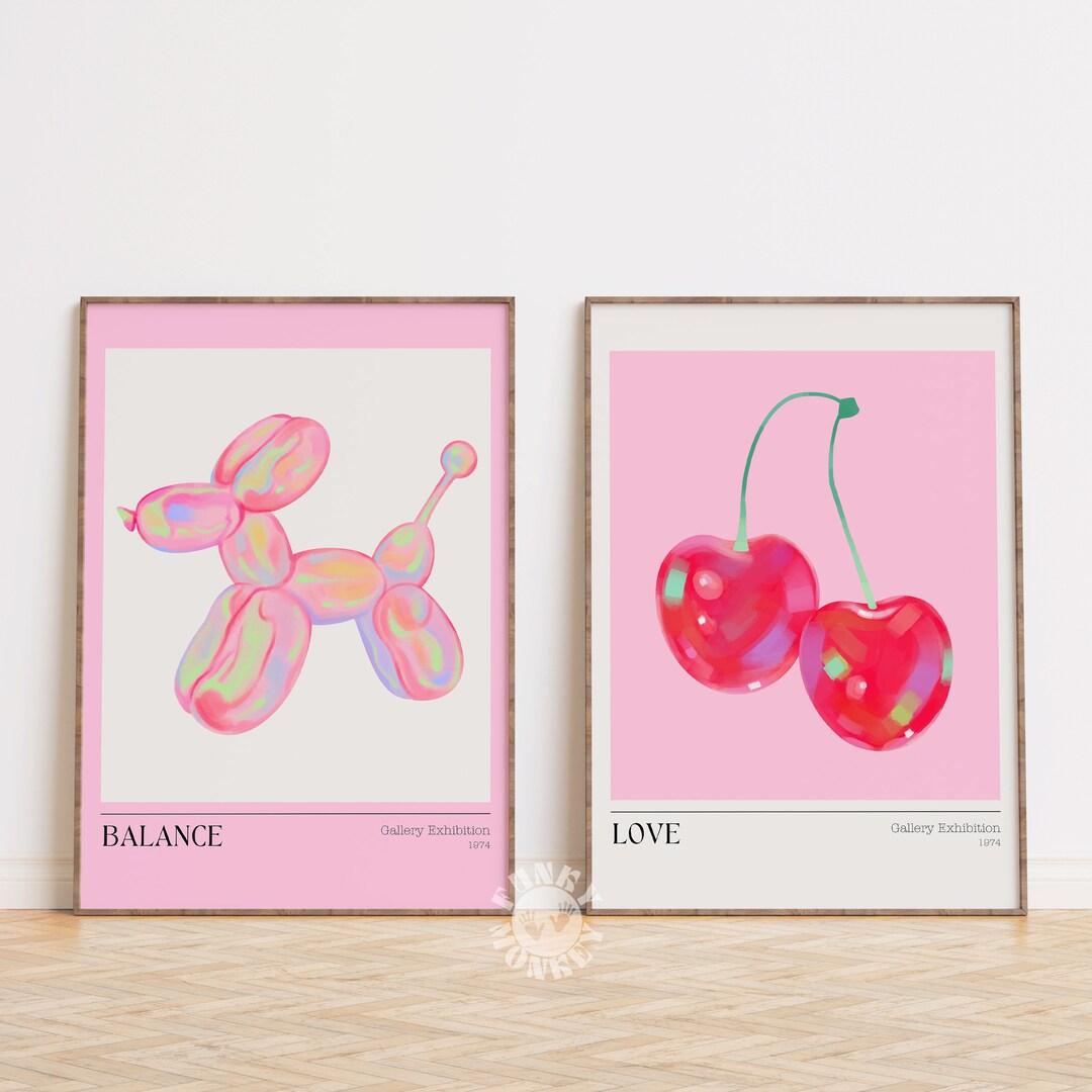 Retro Wall Art Print Set of 2, Pink Preppy Poster Set, Printable Trendy ...