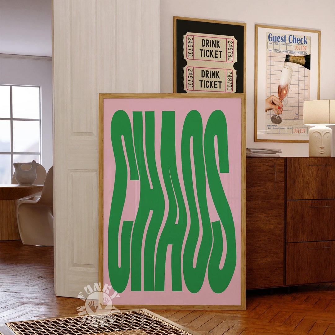 Chaos Wall Art Print, Preppy Pink Green Poster, Trendy Wall Art ...
