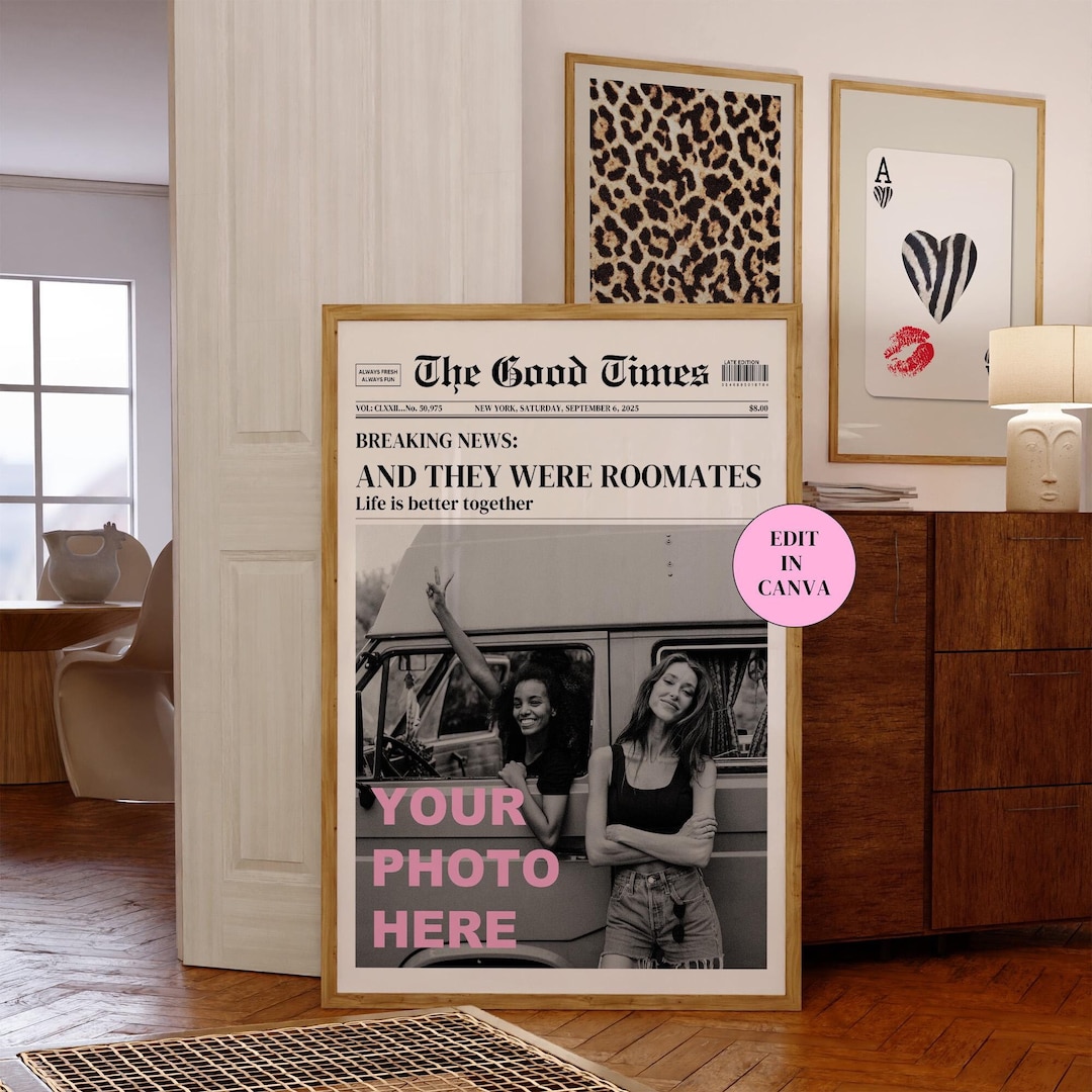 Custom Newspaper Print, Roommates Newsprint Headline Poster ...