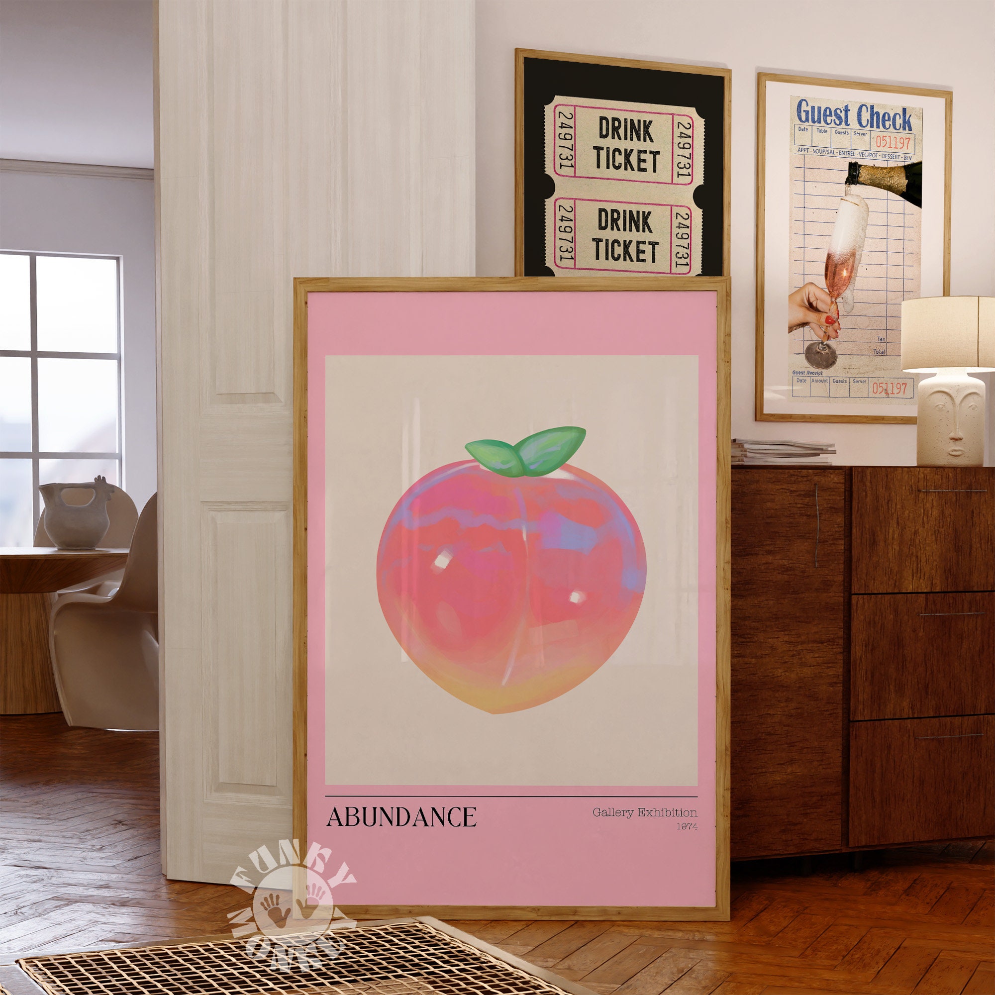 Peach Preppy Wall Art, Retro Digital Print, Pink Aesthetic, Trendy Wall ...