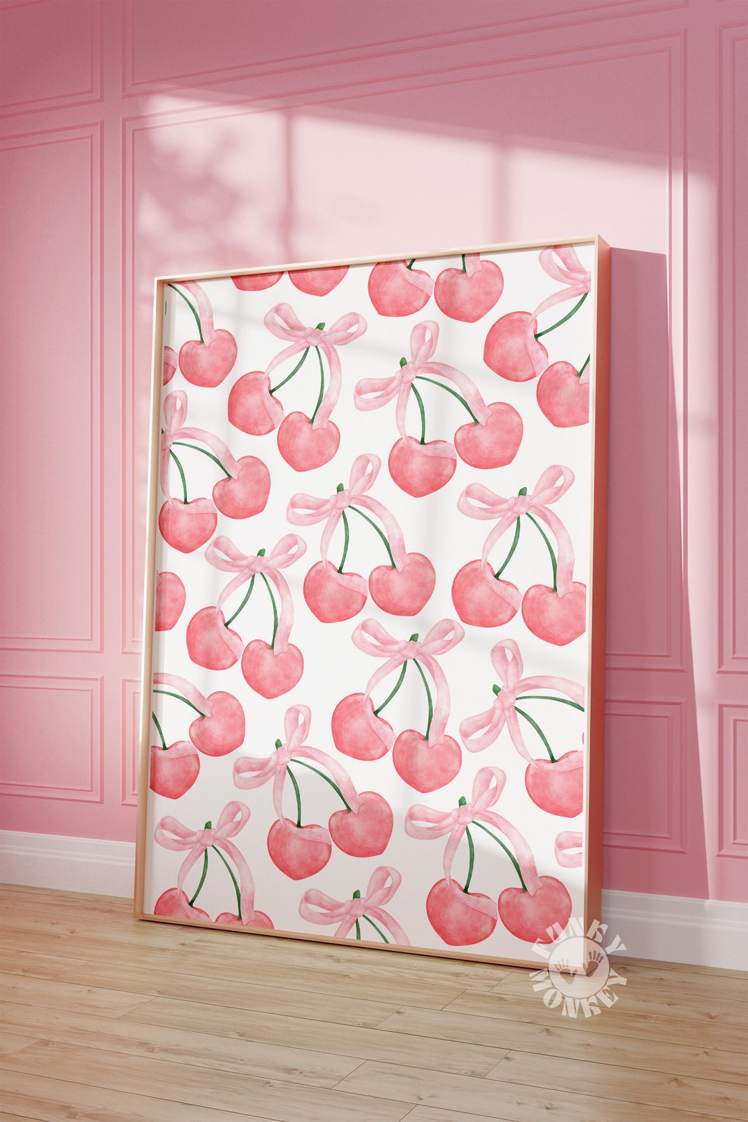 Cherry Wall Art Print, Coquette Pink Bow Soft Girl Bedroom Decor ...