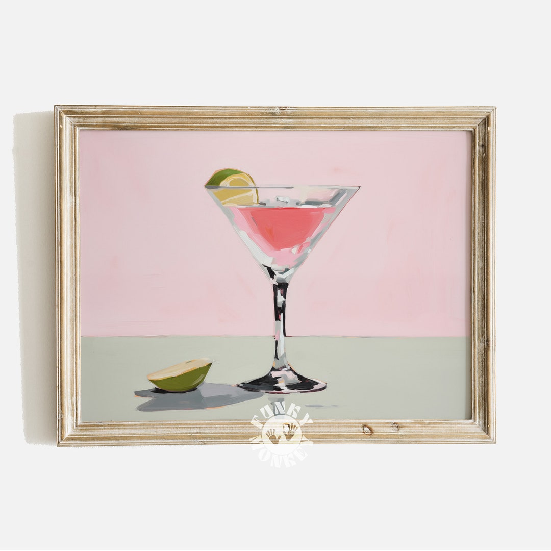 Pink Cocktail Bar Cart Art Print, Cosmo Digital Print, Retro Cocktail ...