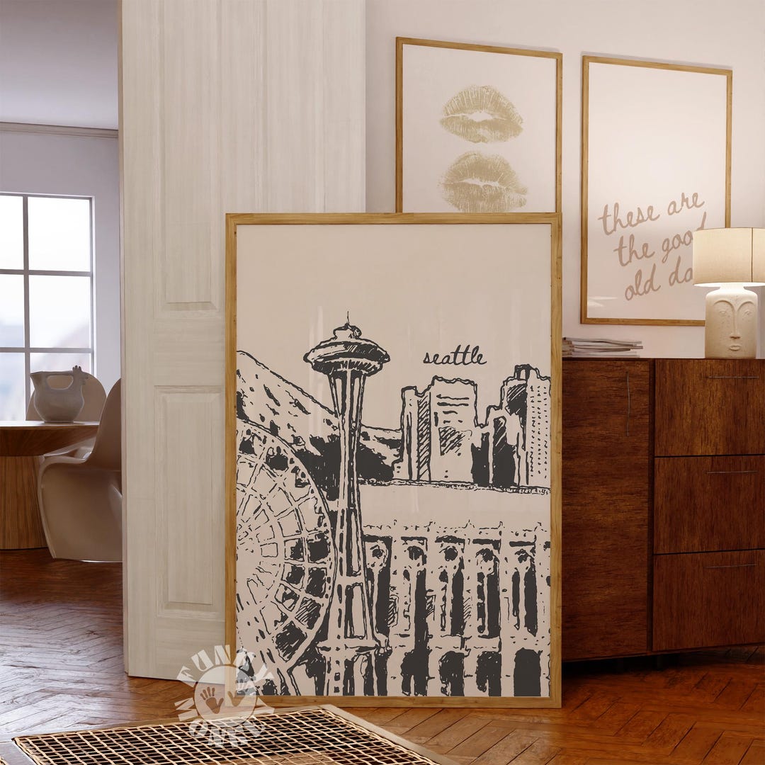 Retro Seattle Print, Trendy Wall Art, City Travel Poster, Printable Art ...