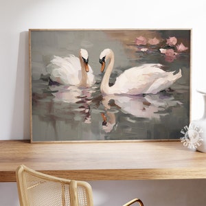 Swans Painting, Digital Prints, Coquette Room Decor, Vintage Nursery ...