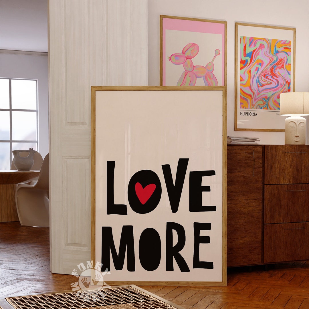 Love Printable Wall Art, Red Heart Love More Poster, Retro 70s Print ...