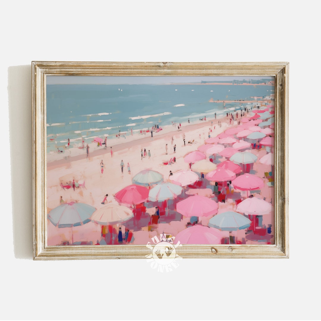 Pink Vintage Beach Print, Abstract Coastal Painting, Girly Apartment ...