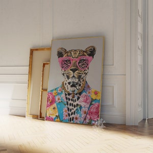 Funky Fashion Leopard Art Print, Funky Wall Art, Dopamine Aesthetic ...