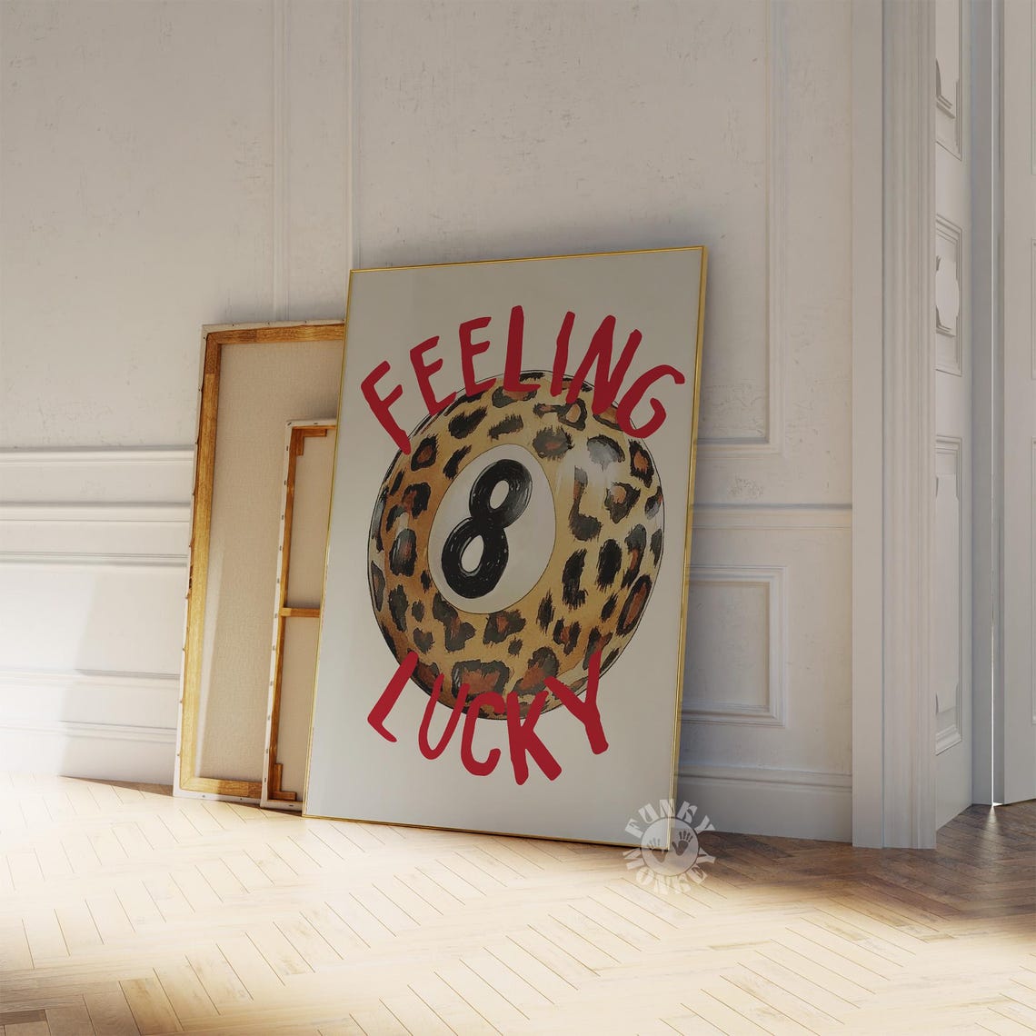 Lucky 8 Ball Leopard Print, Red Retro Eight Ball Billiard Poster, Funky ...