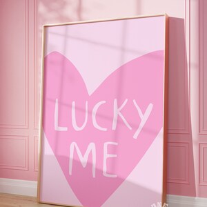 Lucky Me Trendy Preppy Wall Art Print, Pink Red Heart Printable Poster ...