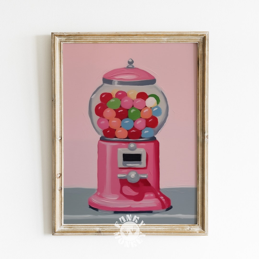 Gumball Machine Digital Print, Retro Bubblegum Trendy Painting ...