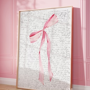 Pink Bow Wall Art Printable, Coquette Room Decor, Pink Nursery Girly ...