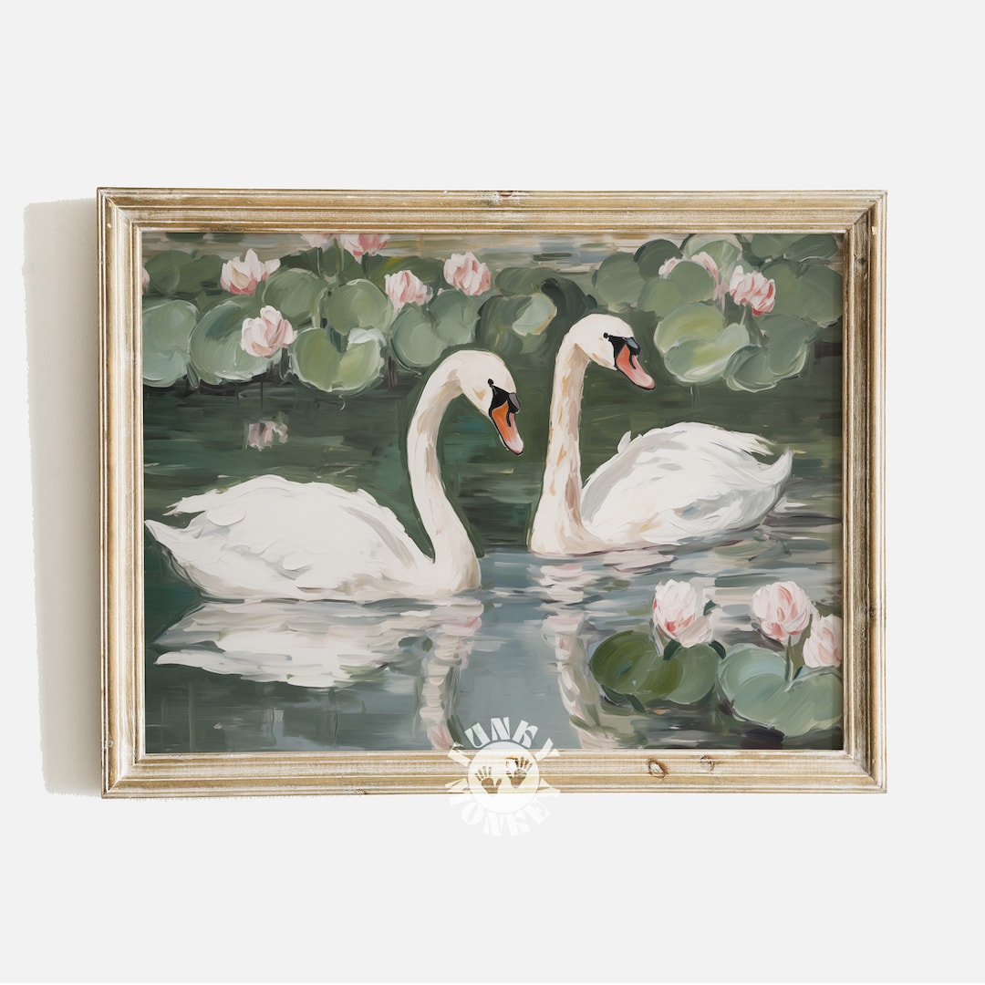 Swan Downloadable Print, Coquette Room Decor, Swan Painting, Vintage ...