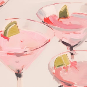 Pink Cocktails Print, Retro Bar Cart Art Print, Summer Cocktail ...