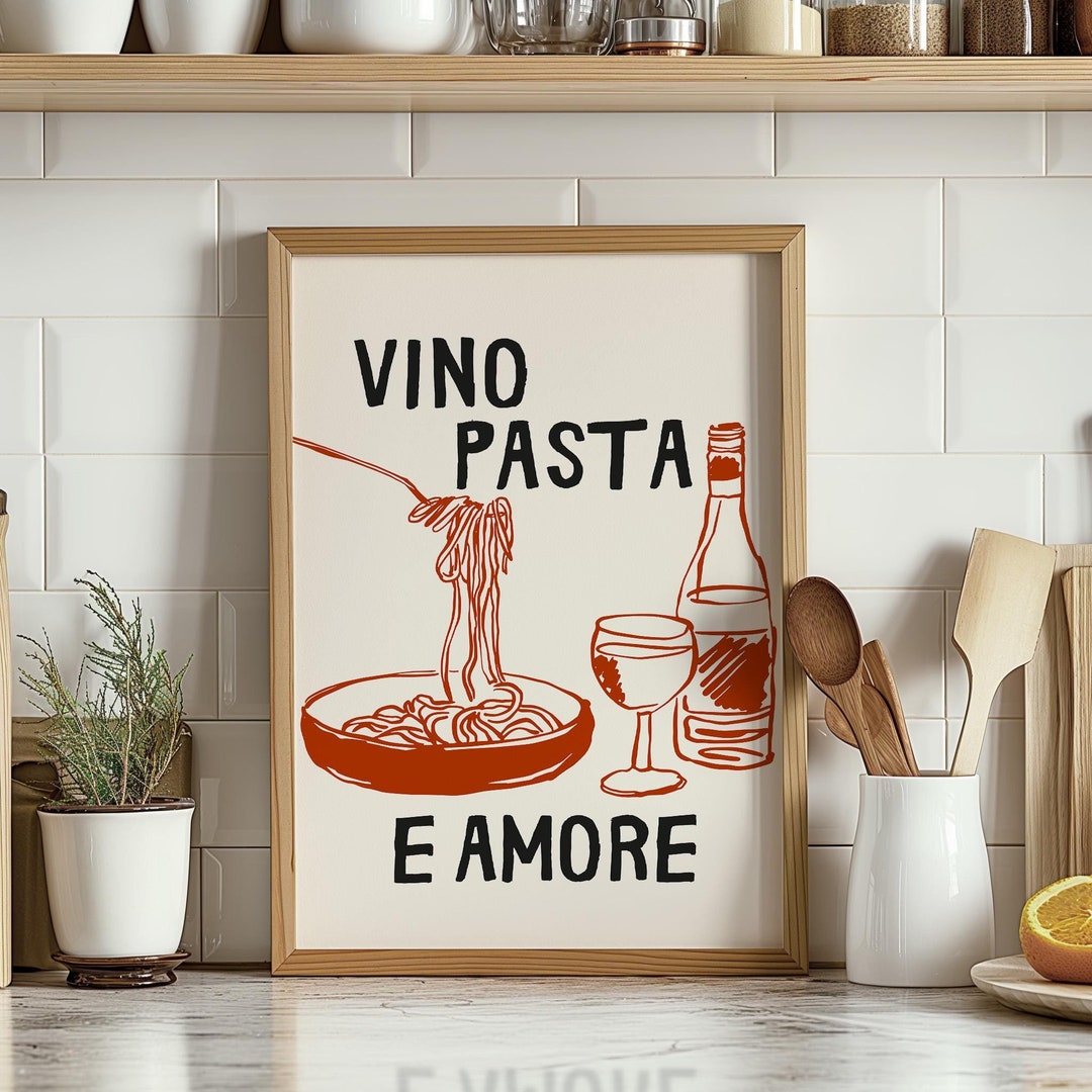 Italian Food Art Print, Kitchen Wall Art, Retro Food Poster, Dinner ...