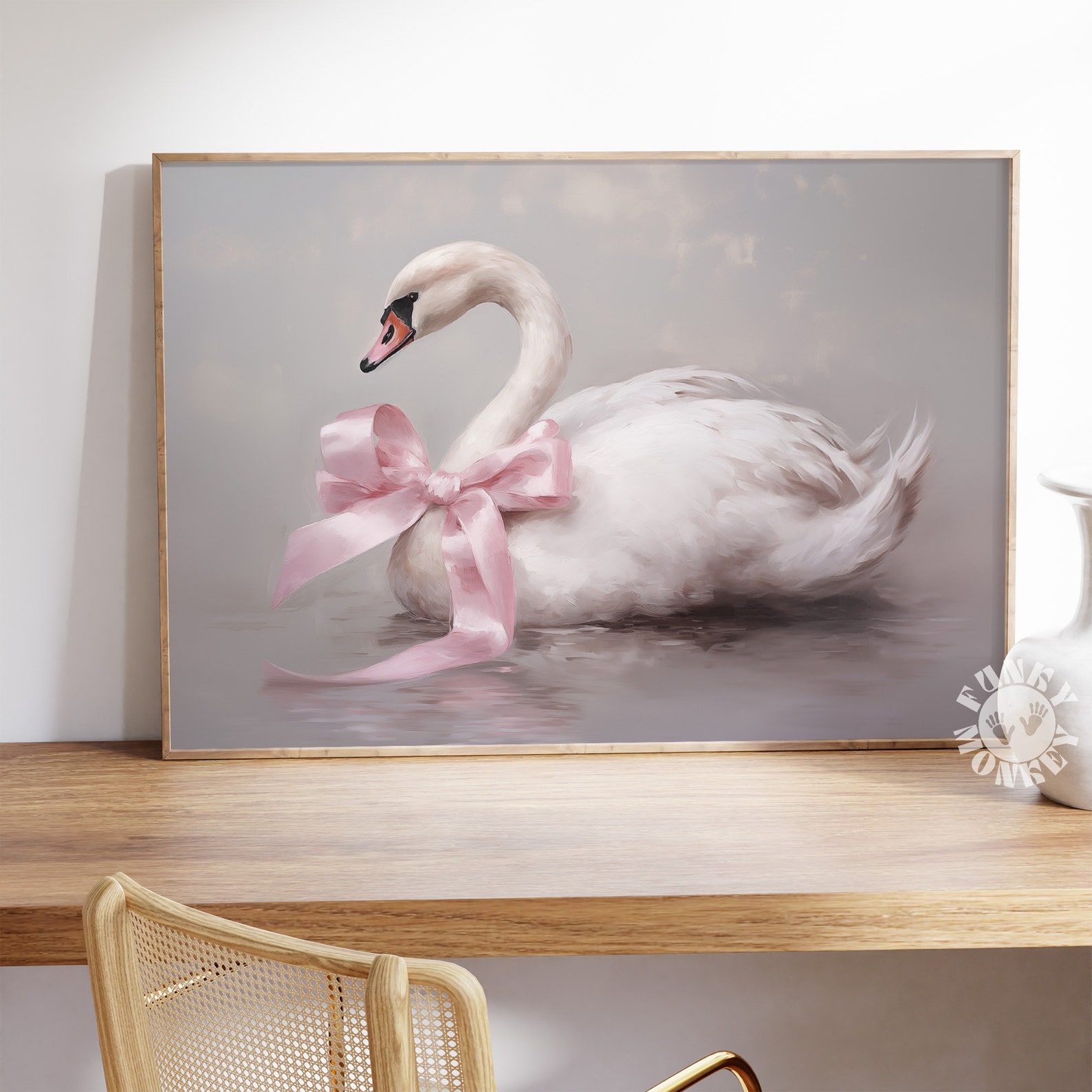 Swan With Pink Bow Print, Digital Prints, Coquette Room Decor, Vintage ...