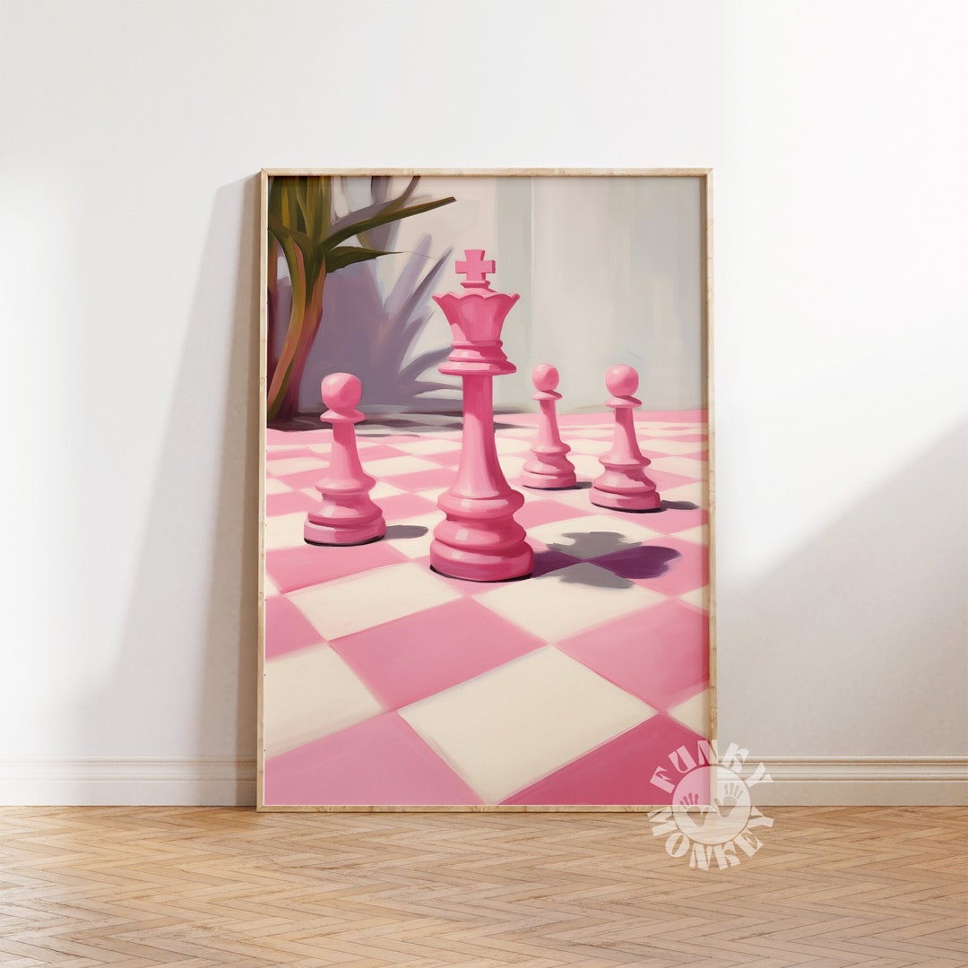 Pink Preppy Chess Wall Art Print, Apartment Aesthetic, Preppy Dorm Room ...
