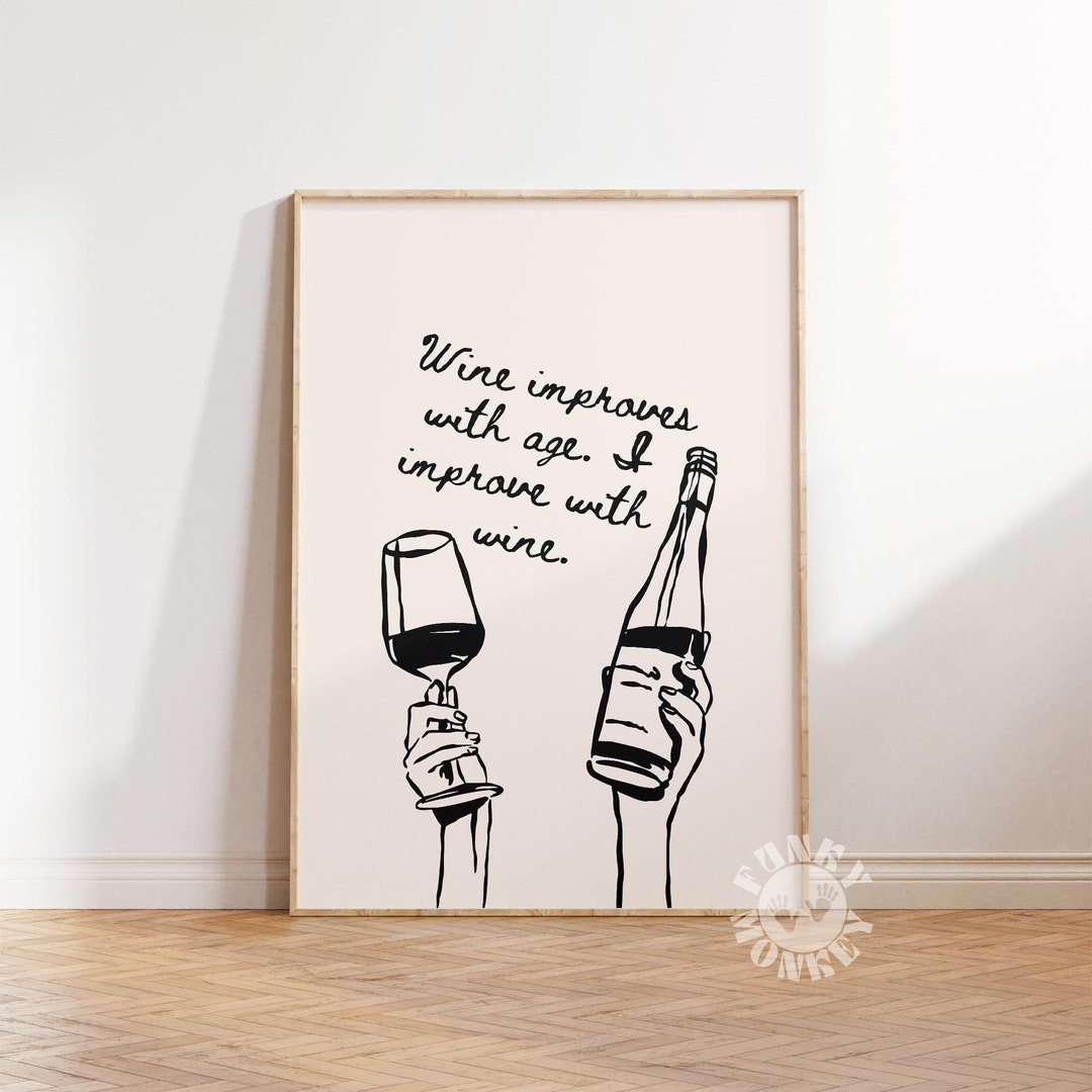 Funny Wine Poster Print, Bar Car Art, Retro Drink Wall Art, Trendy Wine ...