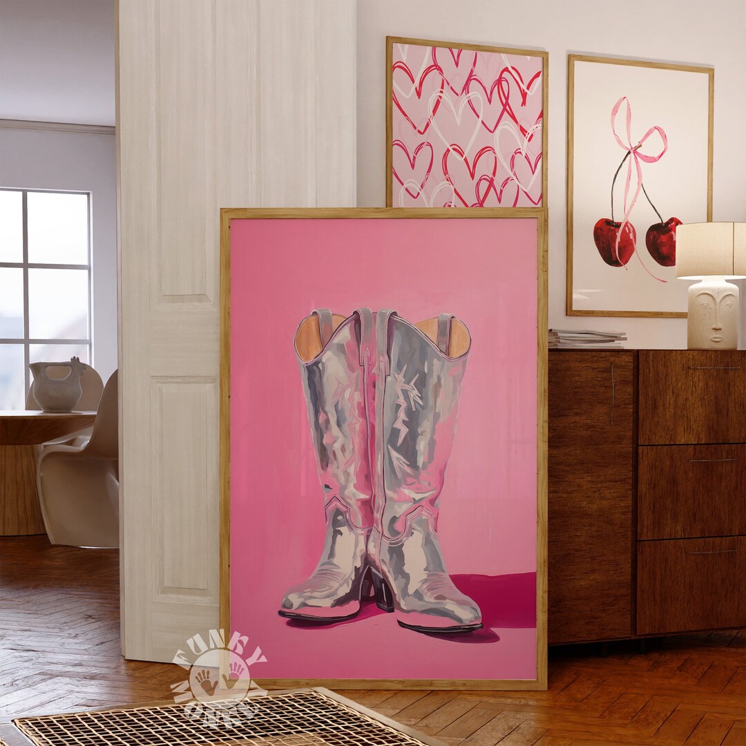 Disco Cowgirl Boots Print, Silver Cowboy Boots Western Painting ...