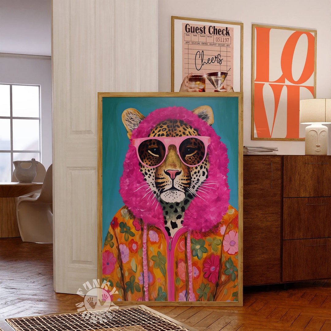 Fashion Animal Print, Funky Preppy Leopard With Hoodie Glasses ...