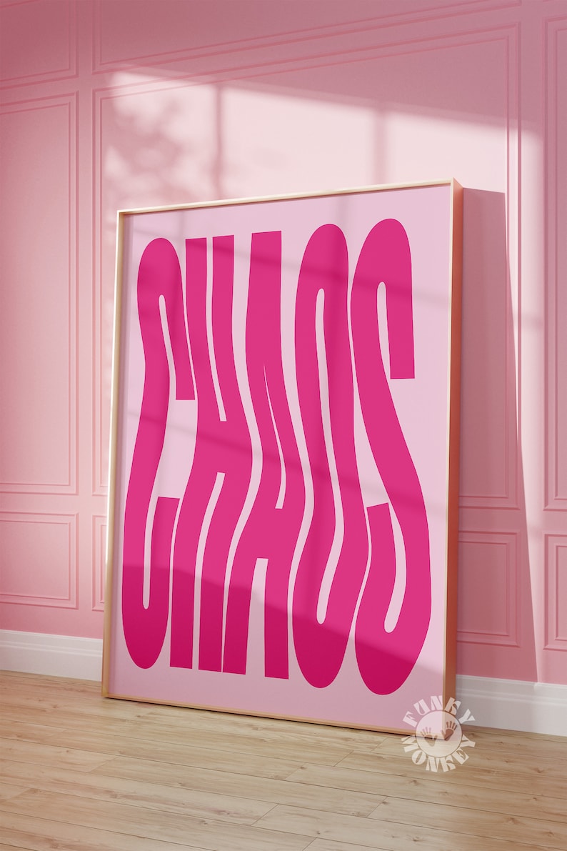Hot Pink Chaos Print, Trendy Wall Art, Maximalist Decor, Retro Poster ...