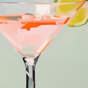 Cosmo Print, Pink Cocktail Painting, Retro Bar Cart Art Print, Summer ...