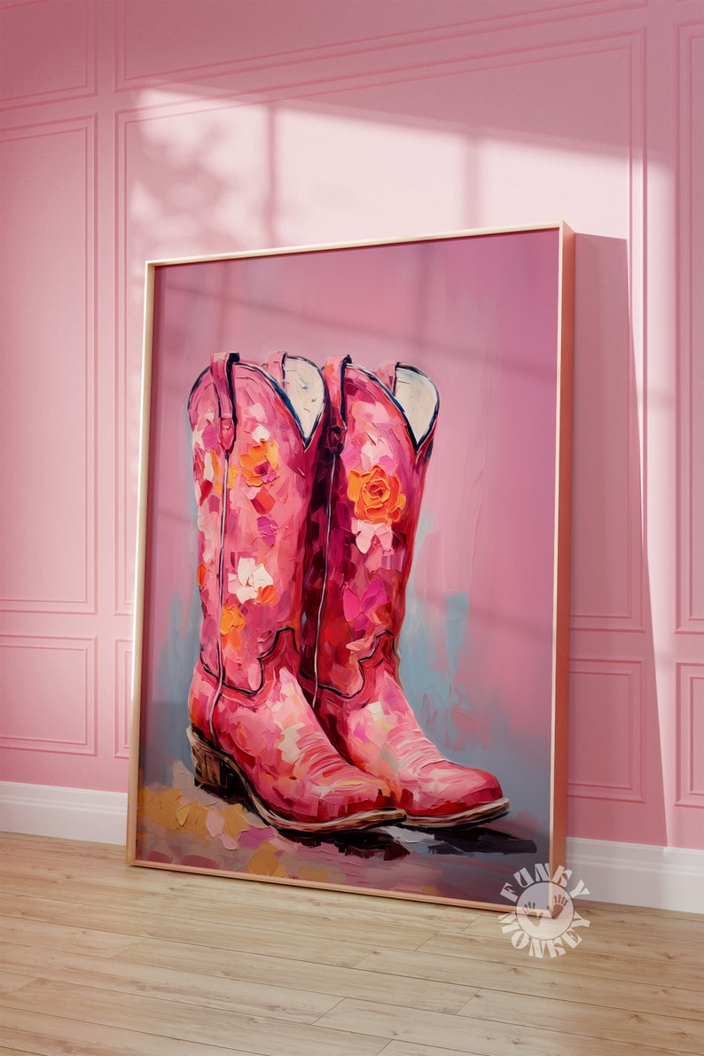 Pink Cowgirl Boots Print, Funky Western Painting, Maximalist Decor ...