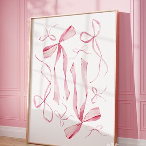 Pink Bows Art Print, Coquette Room Decor, Pink Nursery Girly Wall Art ...