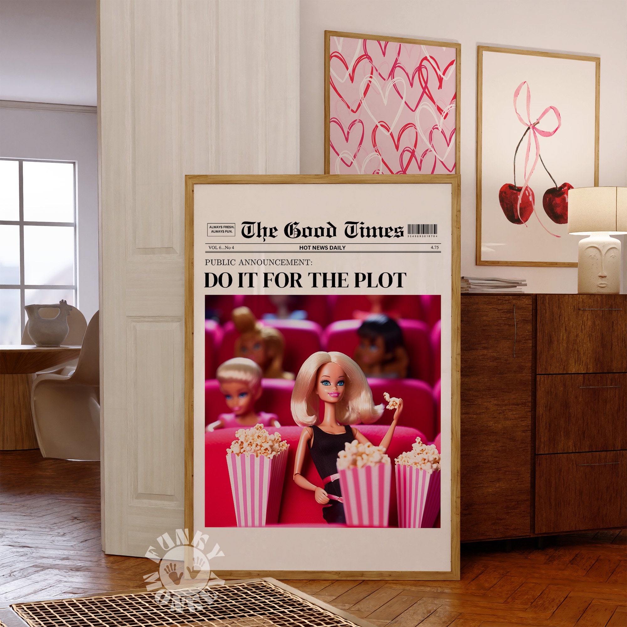 Do It for the Plot Pink Newspaper Headline Print, Trendy Wall Art, Cute ...