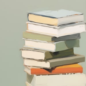 Stack of Books Painting, Sage Green Book Lover Print, Bookworm ...