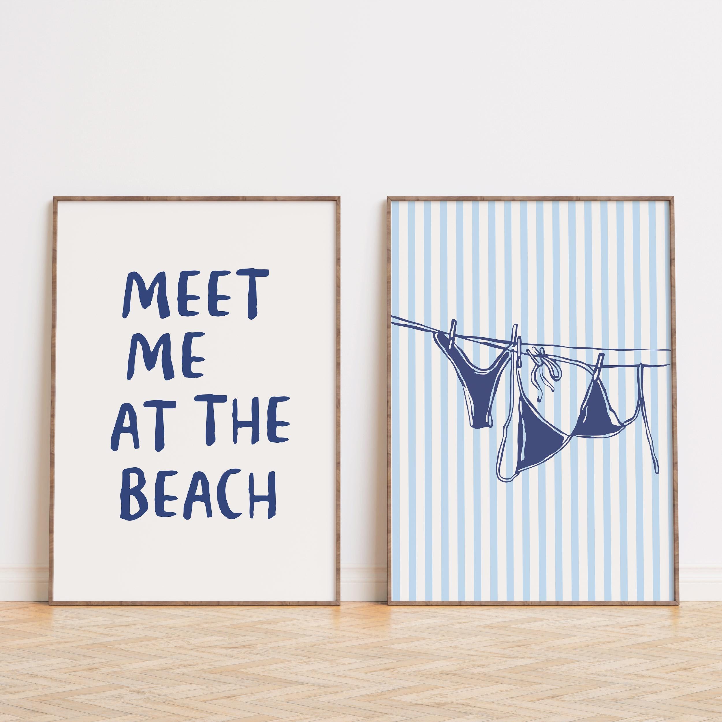 Blue Coastal Wall Art Set of 2 Prints, Navy Bikini Summer Poster, Meet ...