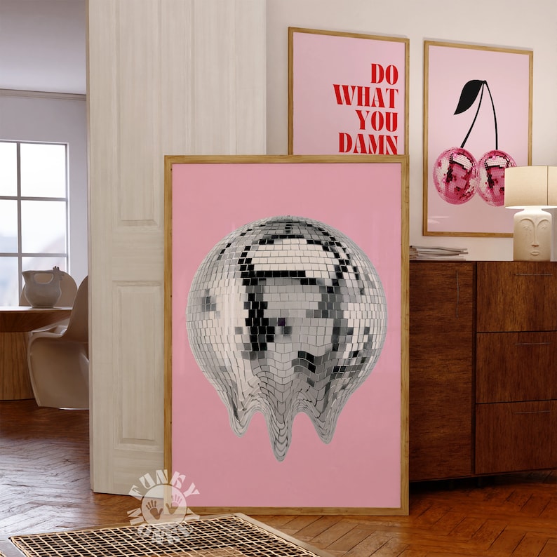Trendy Disco Ball Melting Print, Trendy Wall Art Prints, Pink Disco ...