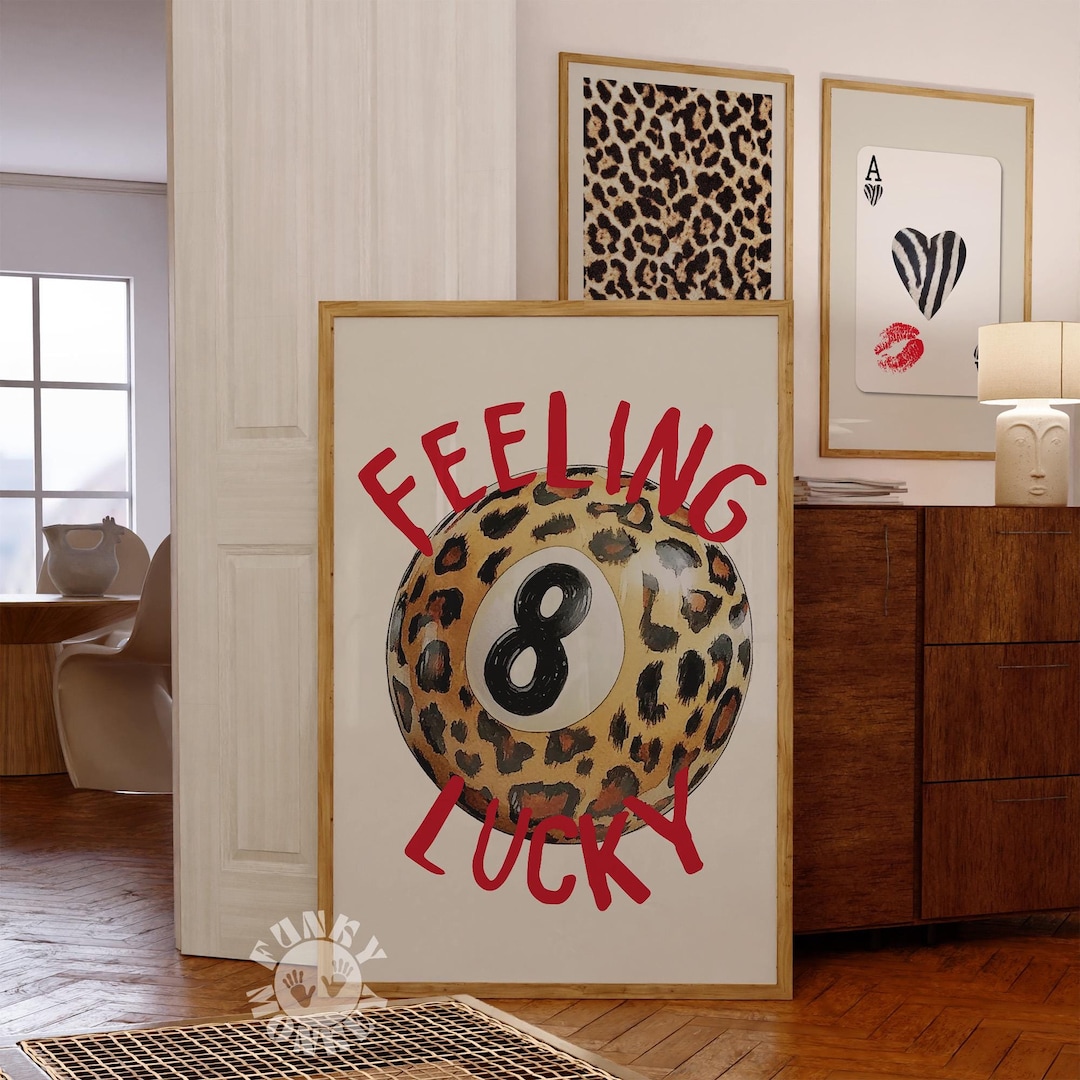 Lucky 8 Ball Leopard Print, Red Retro Eight Ball Billiard Poster, Funky ...